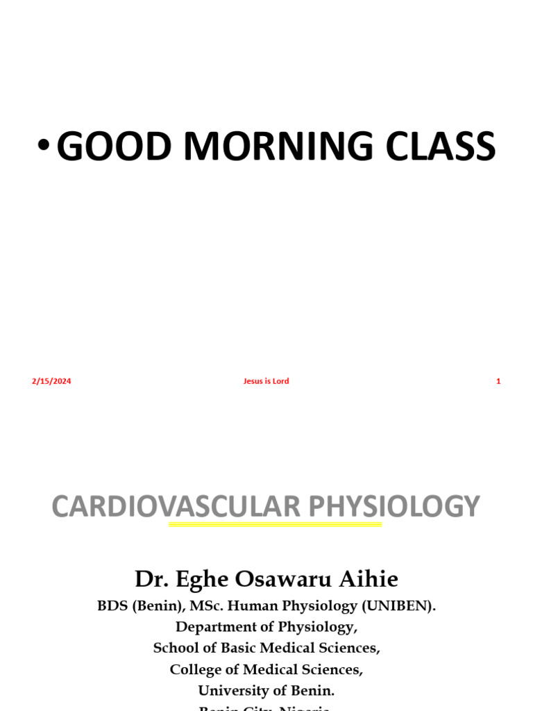 6th Lecture - Physiology For 200L BDS AND MBBS 2022-2023 - 15-02-2024 | PDF | Blood Pressure ...