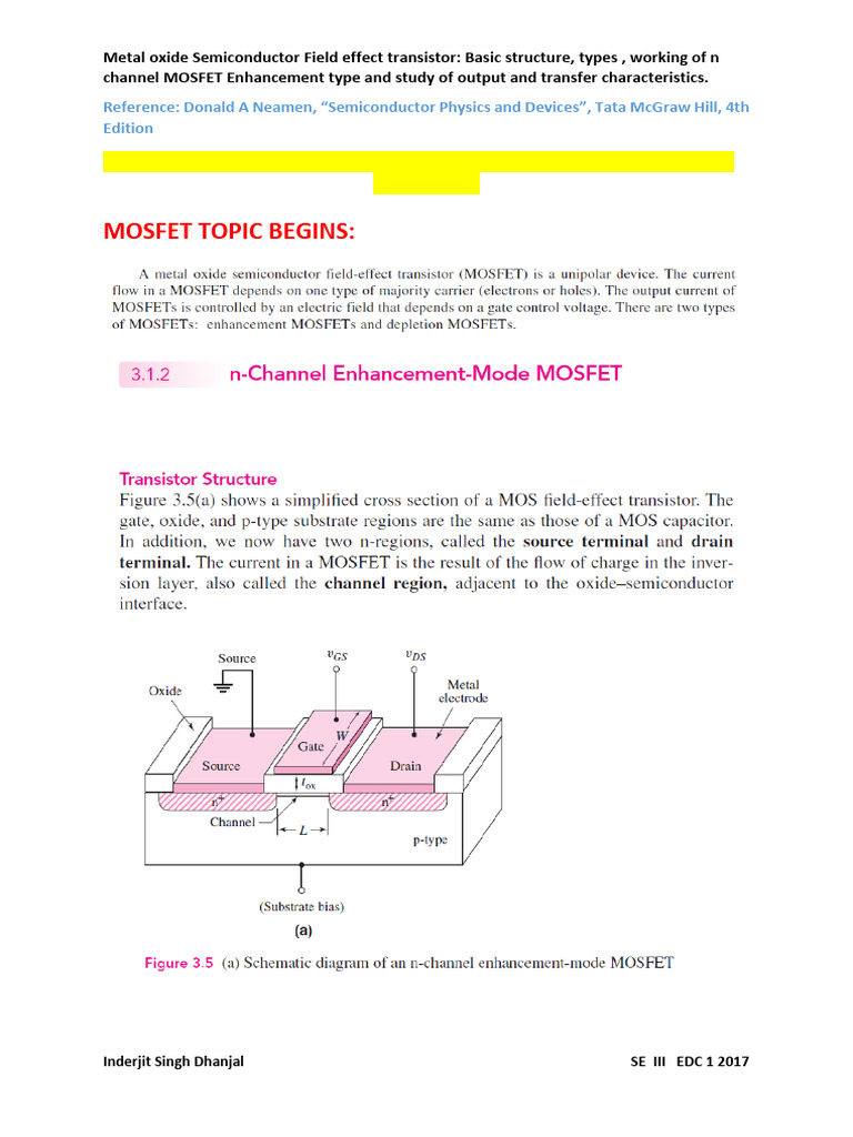 Edc n Channel Enhancement Mosfet Summary | PDF | Field Effect ...