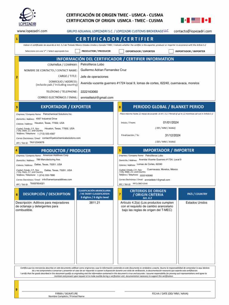 USMCA TMEC Certification 2020 | PDF