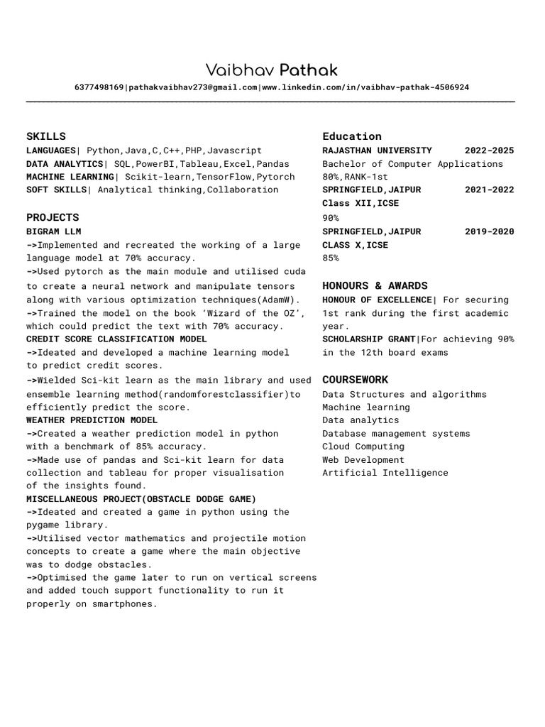 Vaibhav Pathak: Data Analytics & ML Skills | PDF | Machine Learning ...