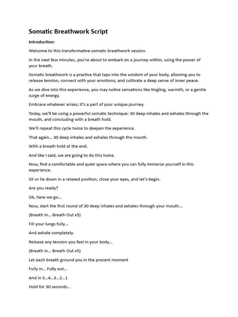 Somatic Breathwork Script | PDF | Breathing | Exhalation