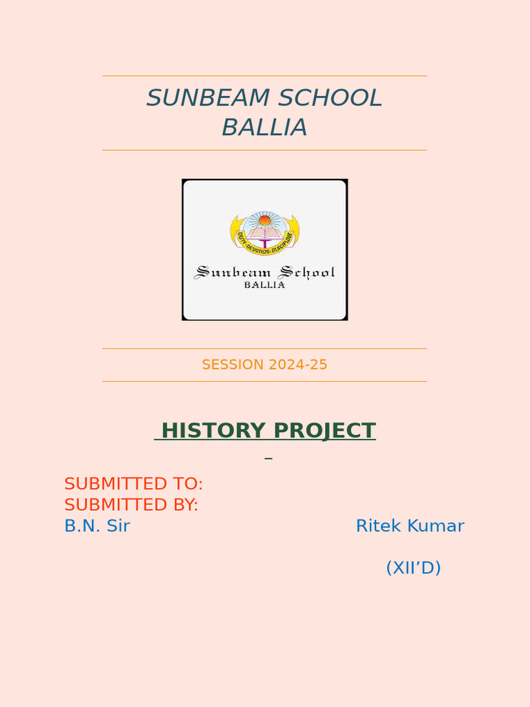 Sunbeam School Ballia: History Project | PDF