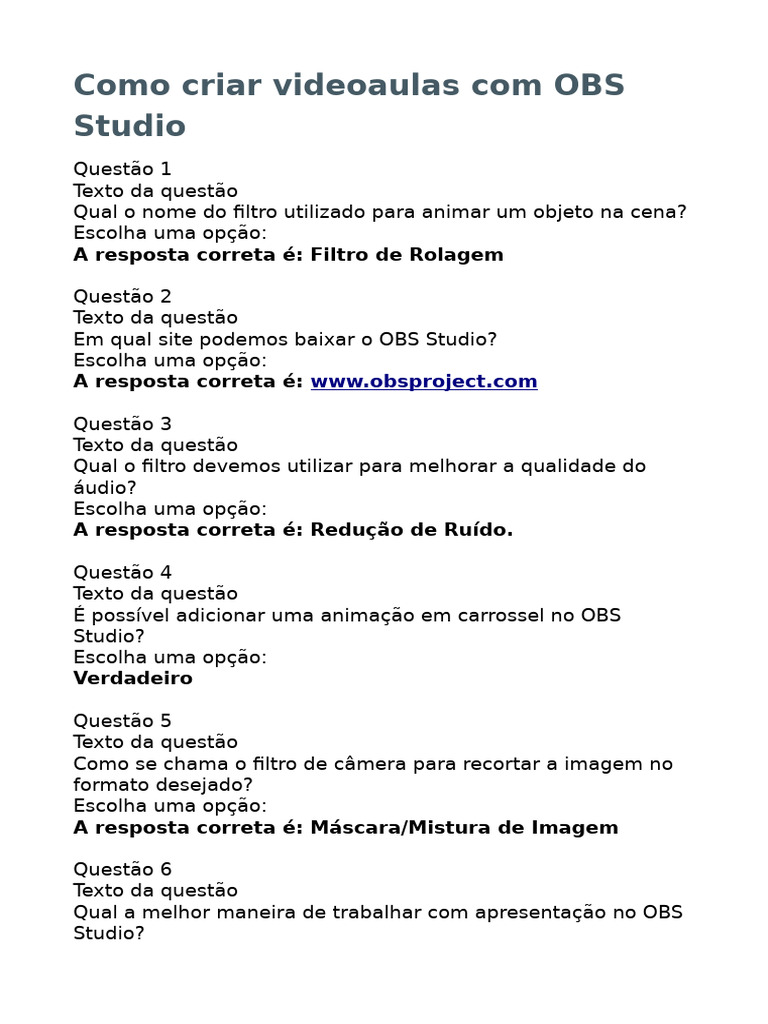 Como criar videoaulas com OBS Studio PROVA FINAL | PDF