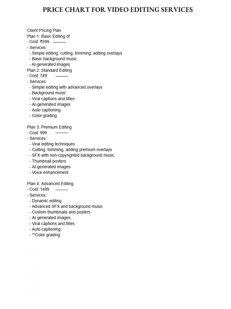 Video Editing Pricing Plan | PDF