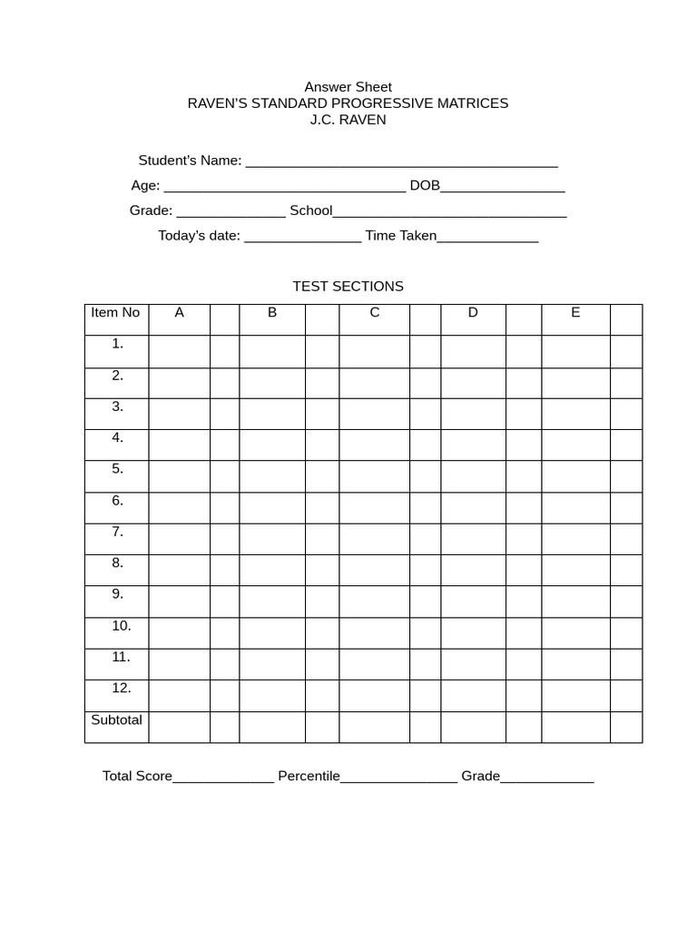 RSPM Answer Sheet | PDF