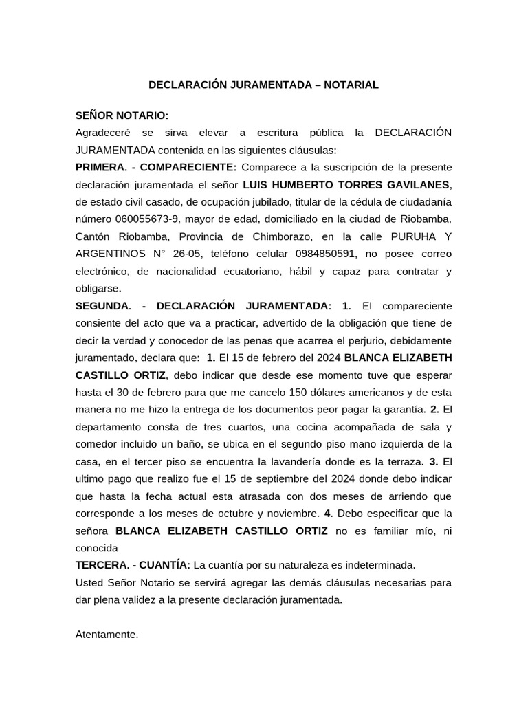 Declaracion Juramentada | PDF
