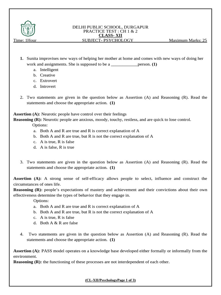 Variations in Psy Attributes and Self and Personality Test | PDF ...