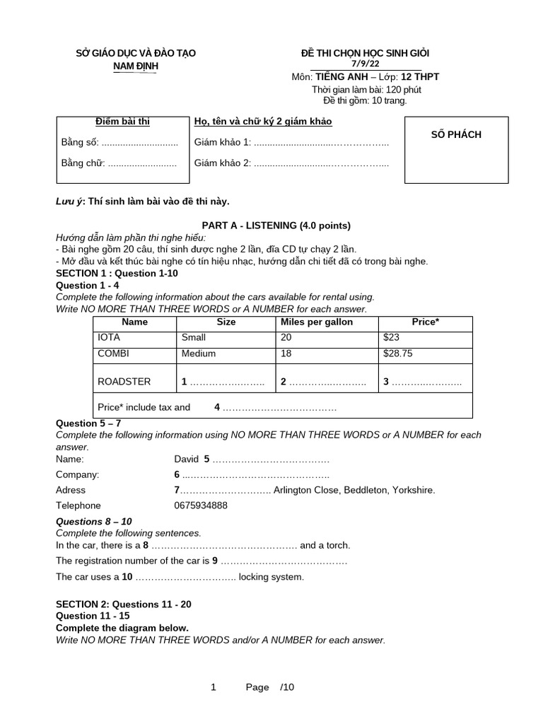 Đề Hsg Môn Tiếng Anh 12 2021 - 2022 | PDF | Mind | Decision Making