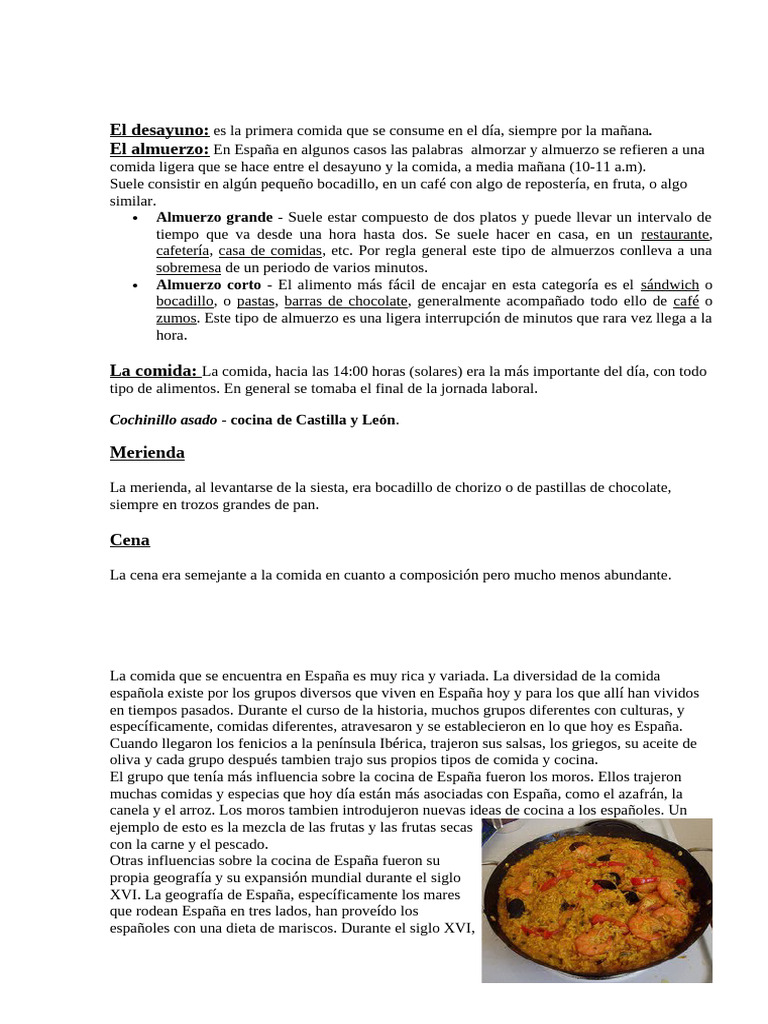 La Comida en España | PDF | Cocina española | Almuerzo
