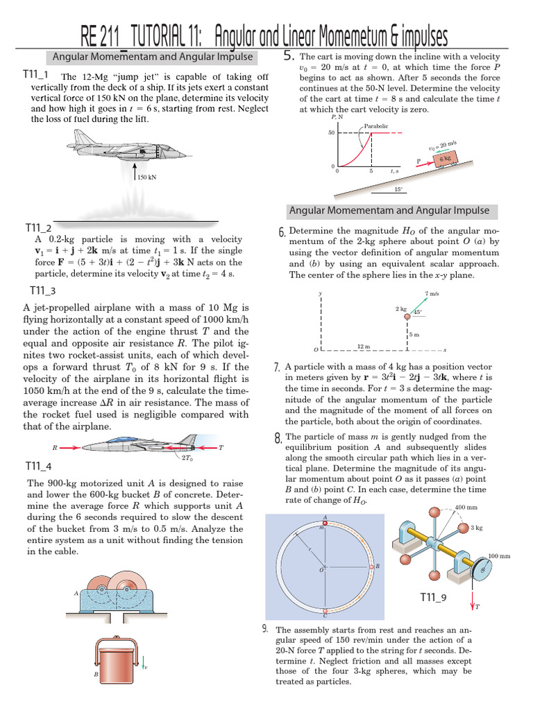 RE 211 Tutorials 10 - P - Kinetics - Impulse | PDF | Force | Momentum