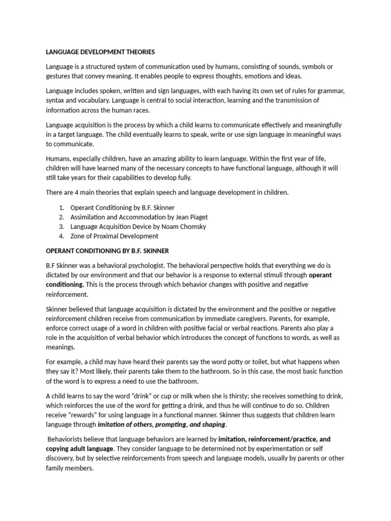 Language Development Theories | PDF | Language Acquisition | Language ...