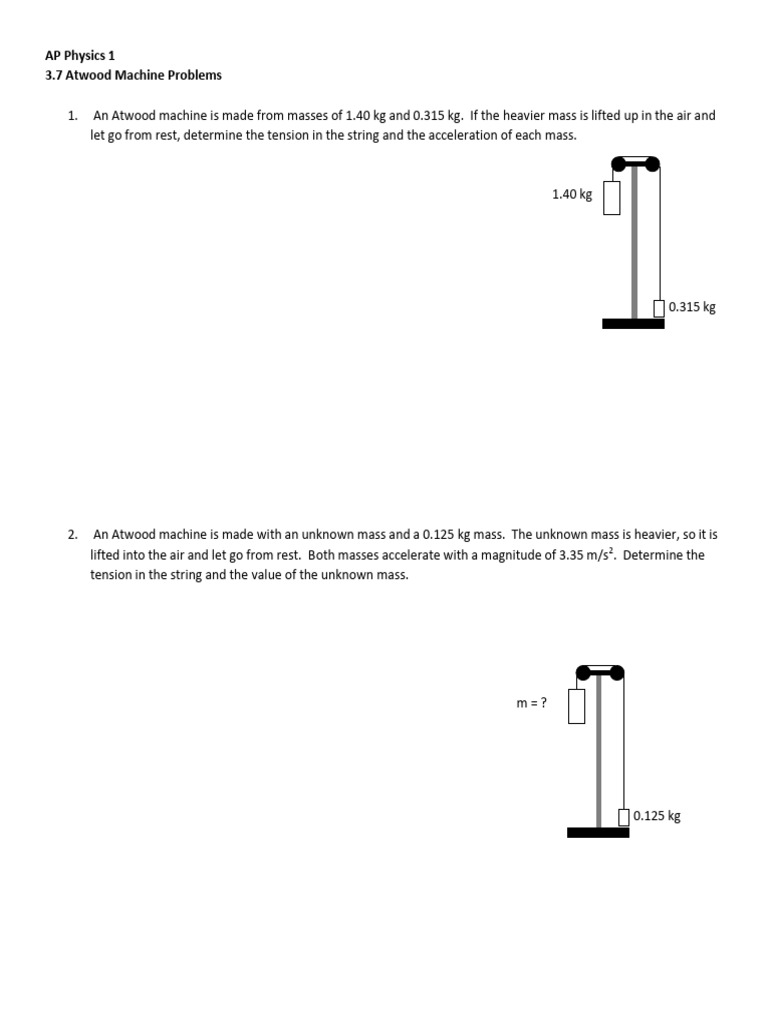 Atwood Machine Physics Problems | PDF