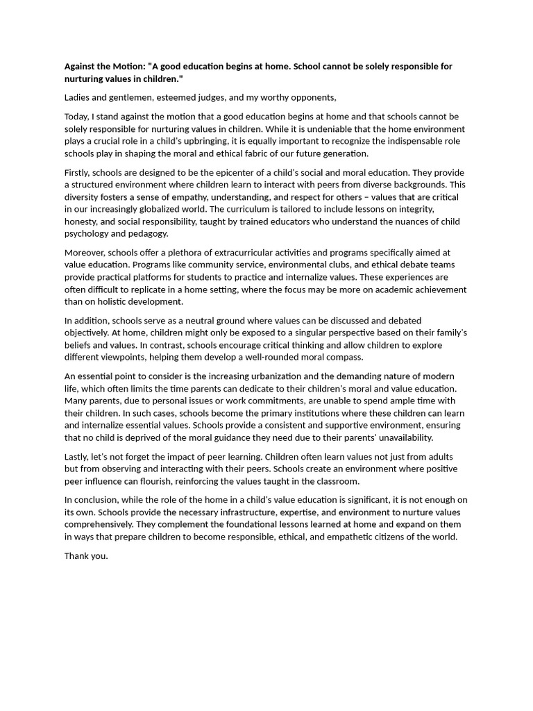 Debate Gainst The Motion | PDF | Schools | Mentorship