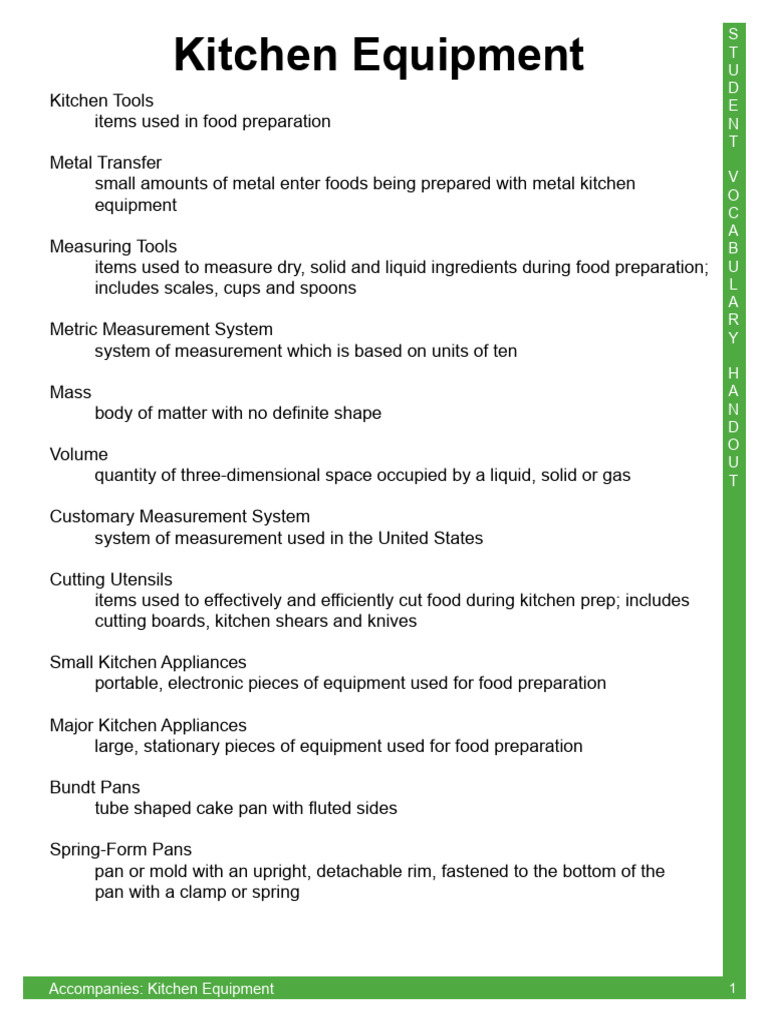 Vocabulary Handout (2) | PDF | Kitchen | Kitchen Utensil