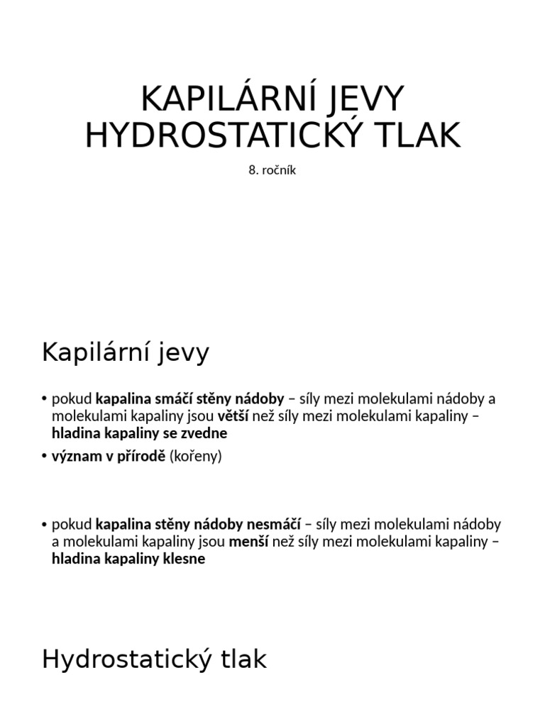 12 Kapilární Jevy - Hydrostatický Tlak | PDF