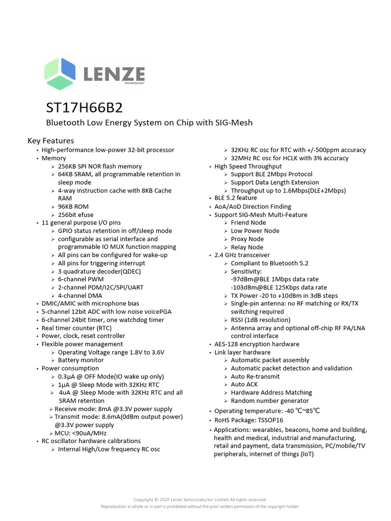 ST17H66B2 BLE SoC Datasheet v1.1.2 | PDF | Flash Memory | Booting