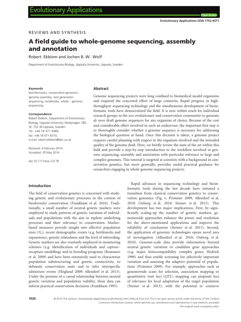 A Field Guide To Whole-Genome Sequencing, Assembly and Annotation | PDF ...