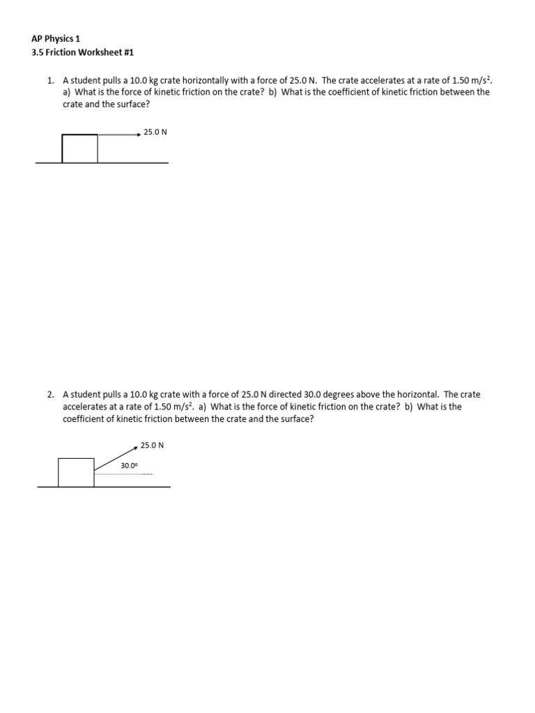 3.5 AP Physics 1 Friction Worksheet 1 | PDF