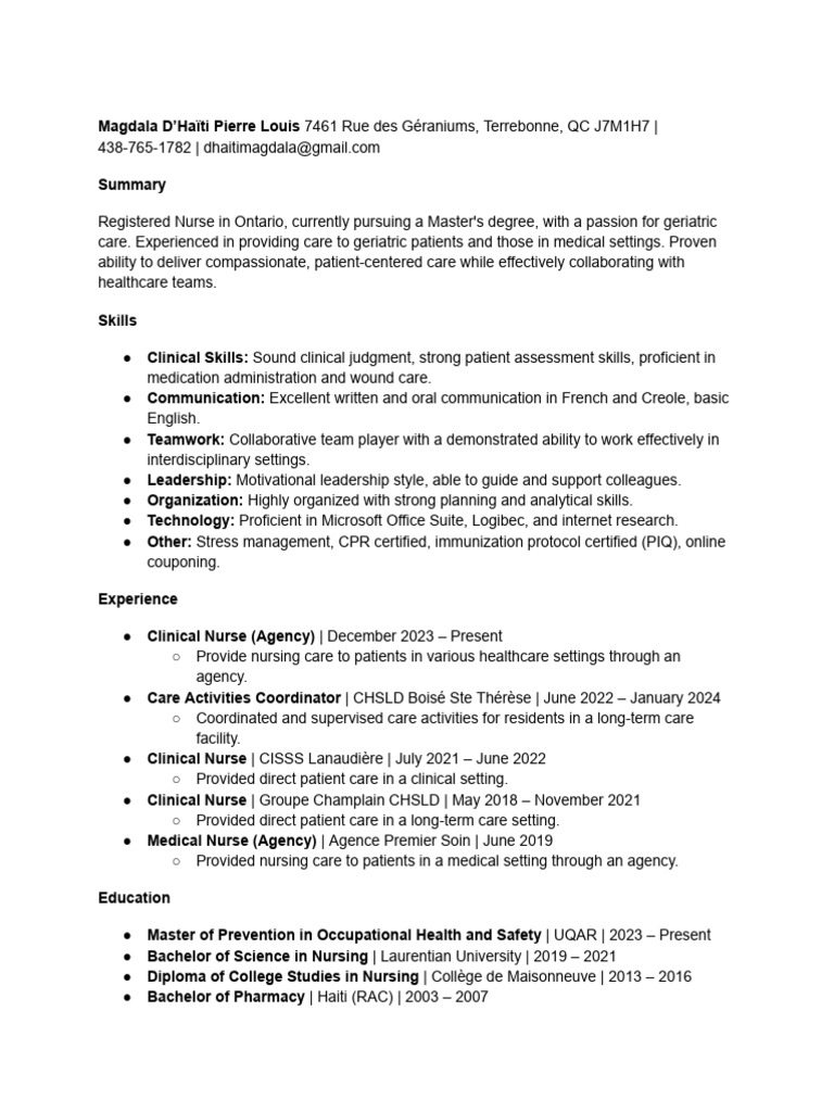 Magdala D'Haïti Pierre Resume | PDF