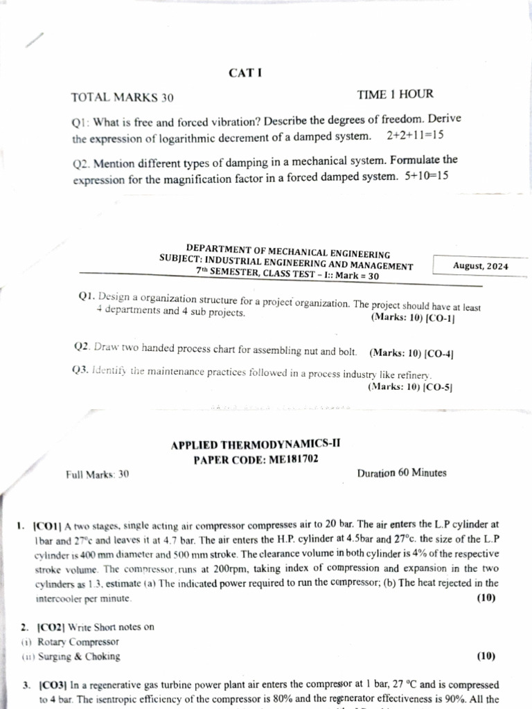 AEC 7th Sem CAT-I 27 Sept 2024 | PDF | Turbine | Waste