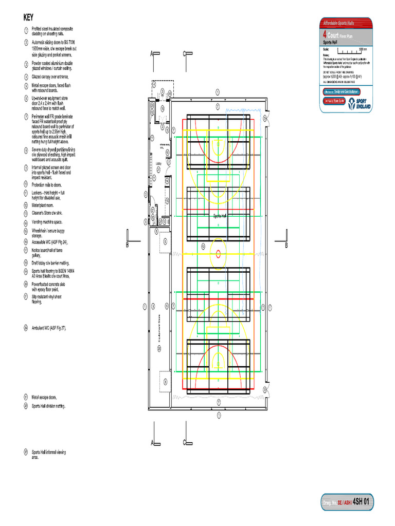 4 Court Sports Hall Drawing Set | PDF