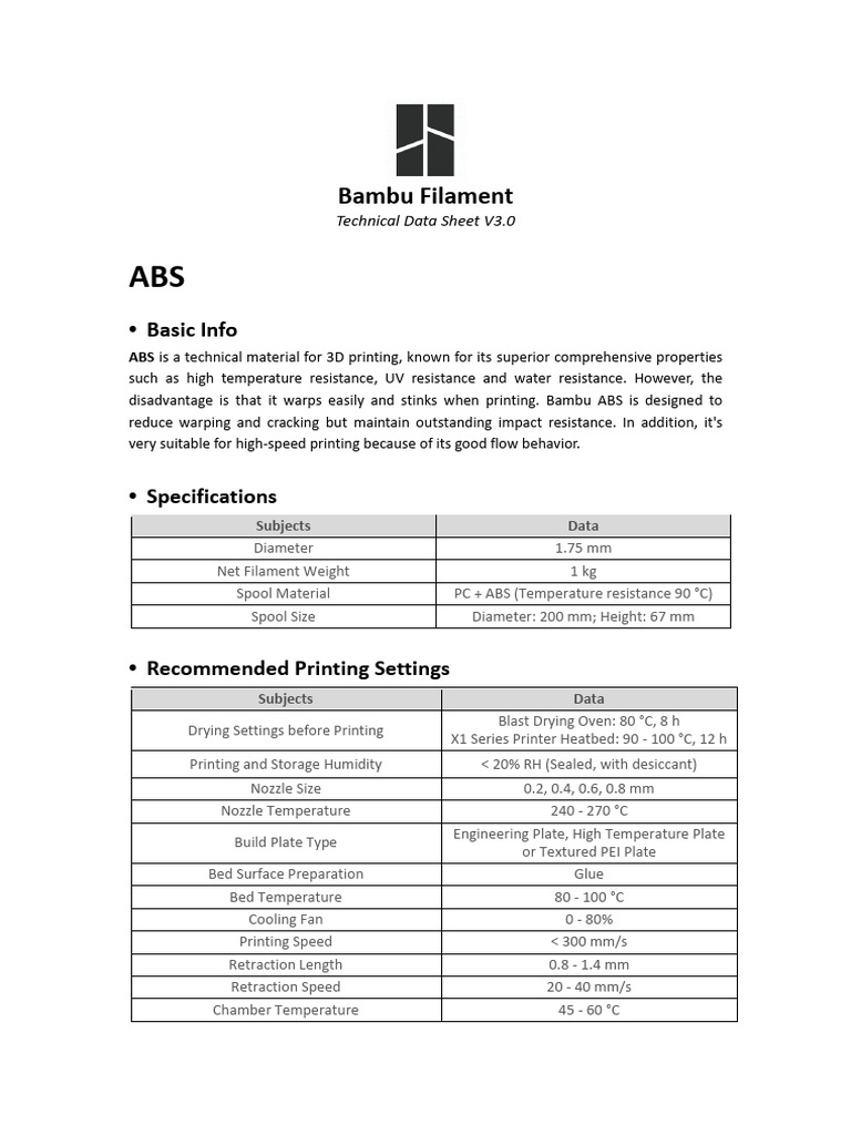 Bambu ABS Technical Data Sheet V3 | PDF | Building Materials | Building Engineering