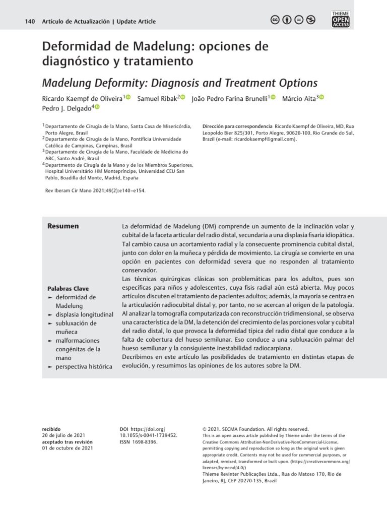 Diagnóstico y tratamiento de la deformidad de Madelung | PDF | Mano | Hueso