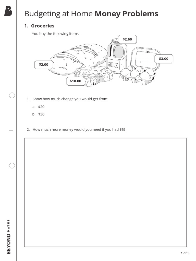 Budgeting at Home Money Problems - Activity Sheet | PDF | Hygiene