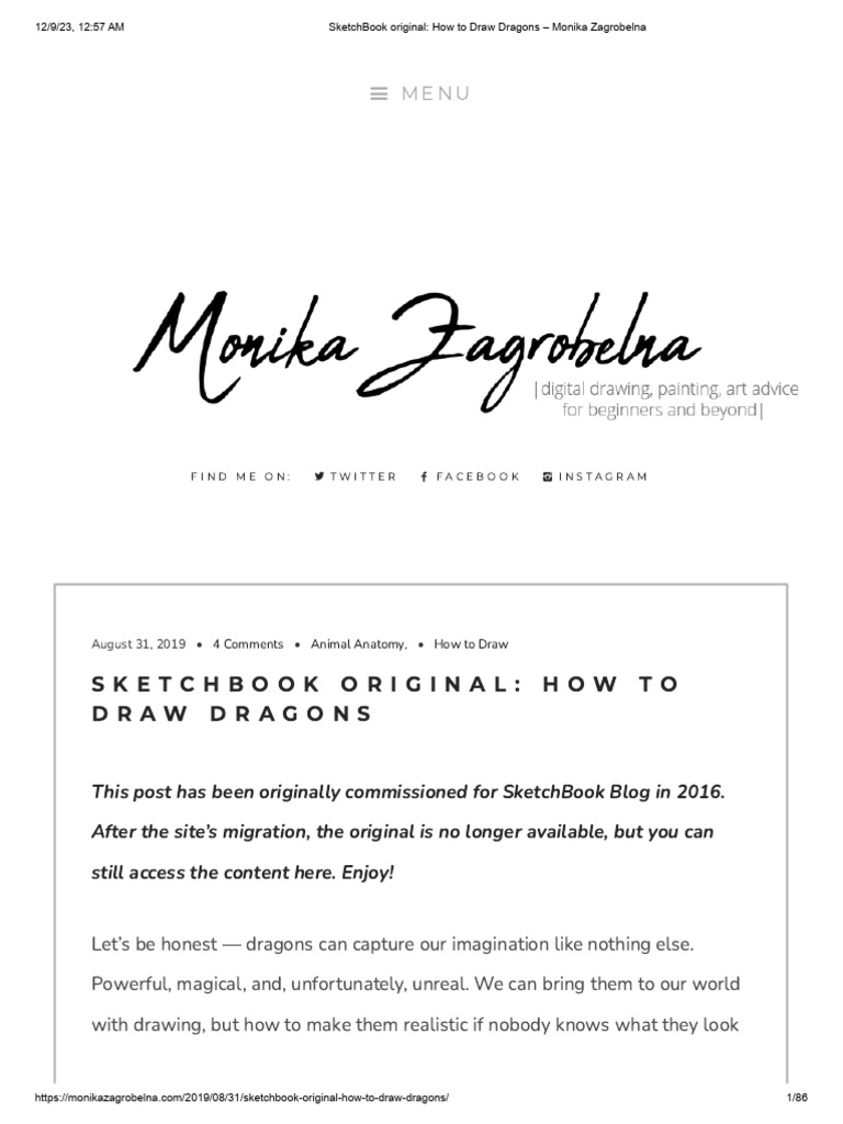 SketchBook Original_ How to Draw Dragons – Monika Zagrobelna | PDF ...