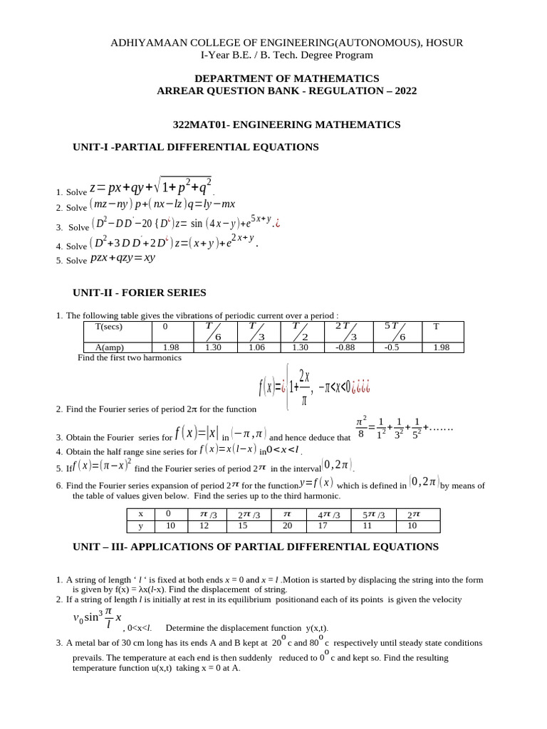 322MAT01 (TPDE)-FINAL | PDF | Fourier Transform | Fourier Series