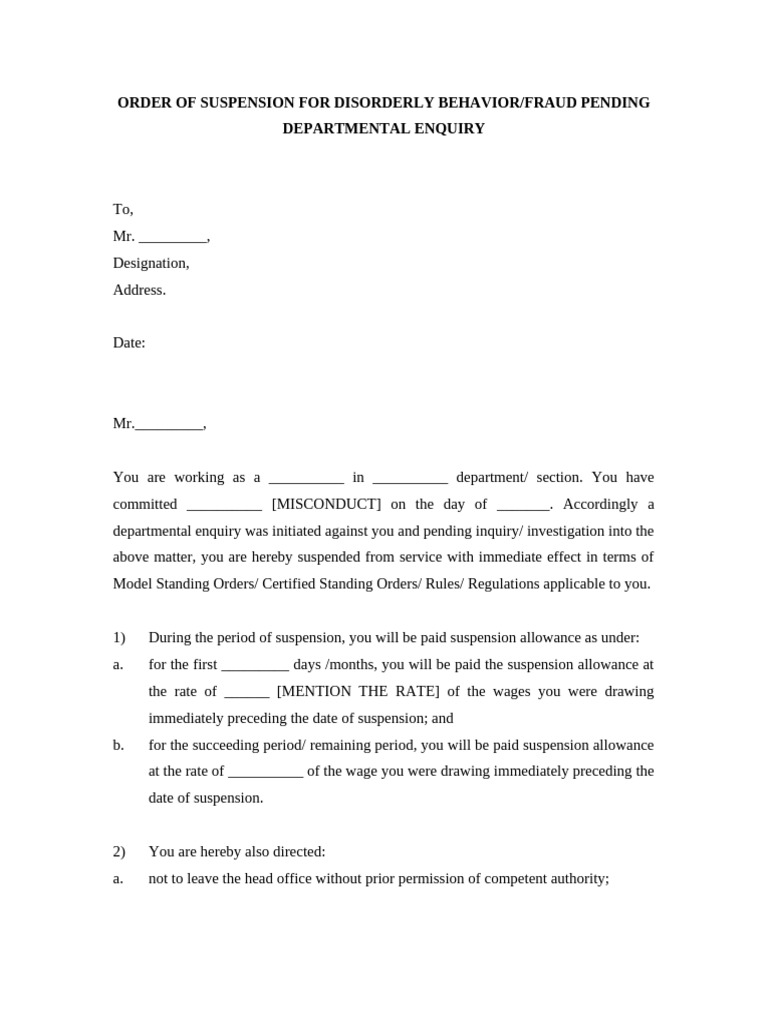 Suspension Order for Misconduct Inquiry | PDF