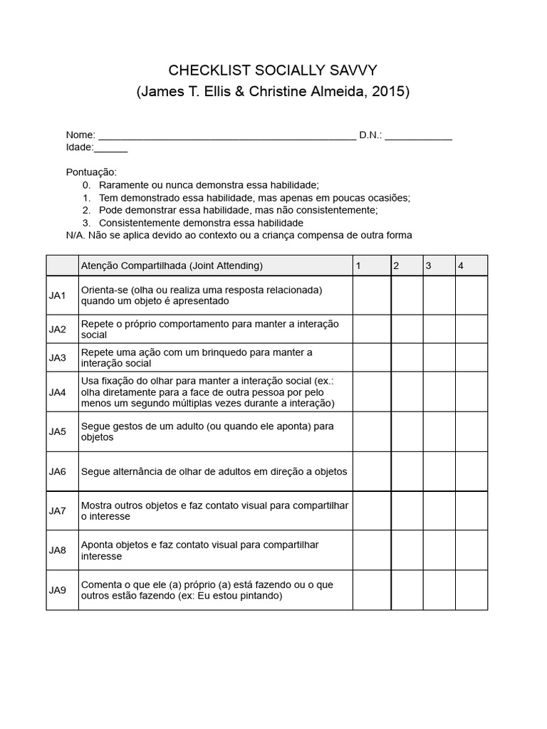 Checklist de Habilidades Sociais | PDF | Emoções | Psicologia