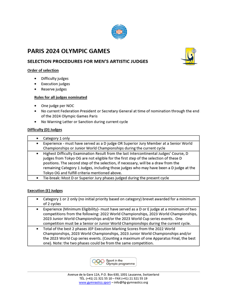 FINAL MAG Olympic Judges Selection Paris 2024 | PDF