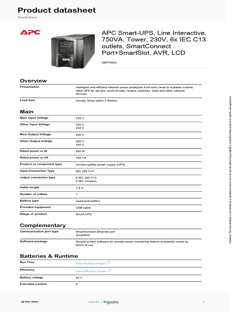 Schneider Electric SmartUPS SMT750IC | PDF | Electric Power ...