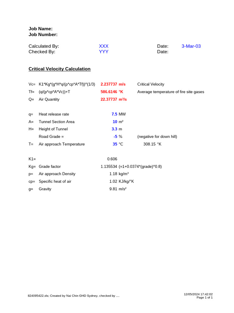 Critical Velocity Calculation for Fire Safety | PDF