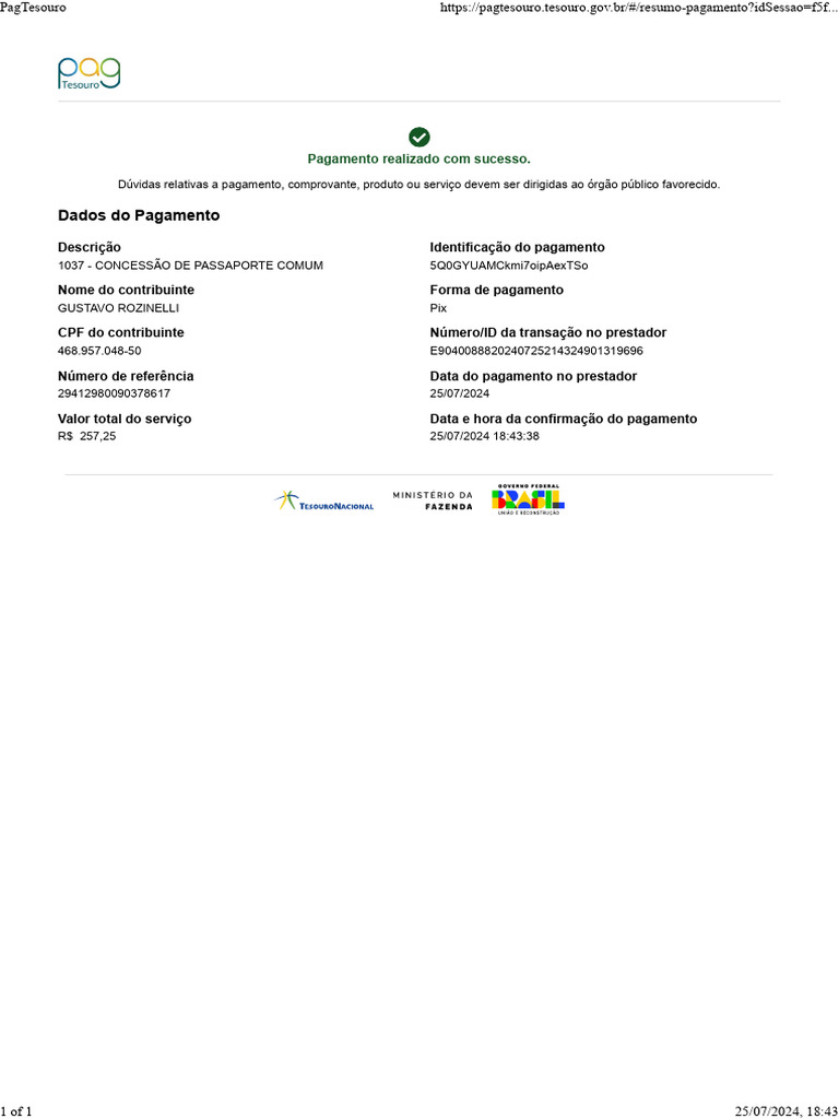 Comprovante Passaporte Pgto | PDF