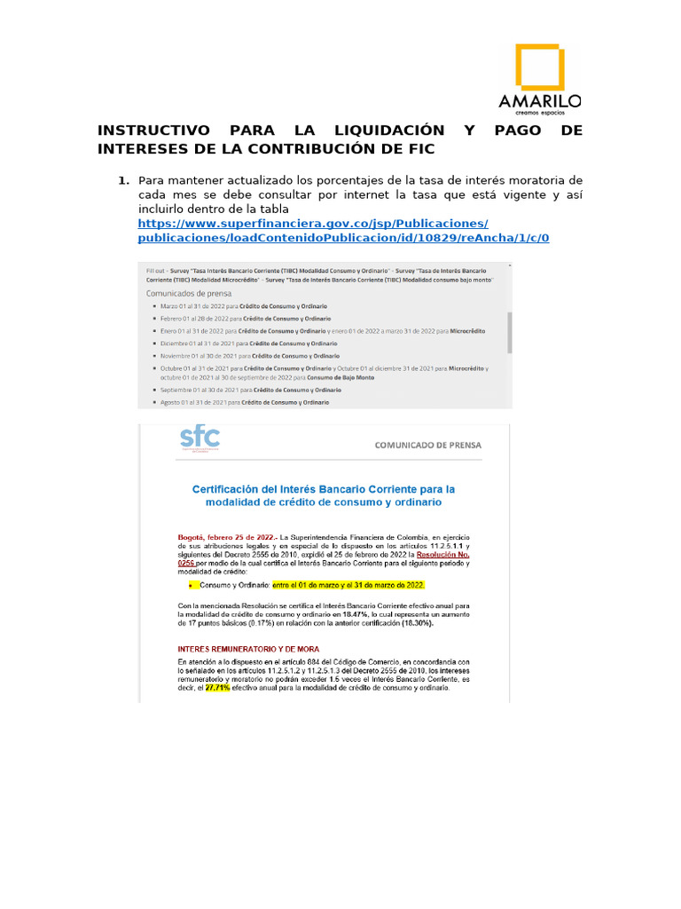 1 Instructivo Liquidación Intereses Fic | PDF