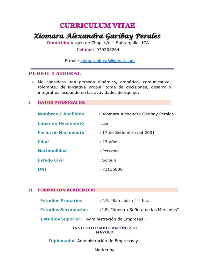 CV Xiomara Alexandra Garibay Perales | PDF