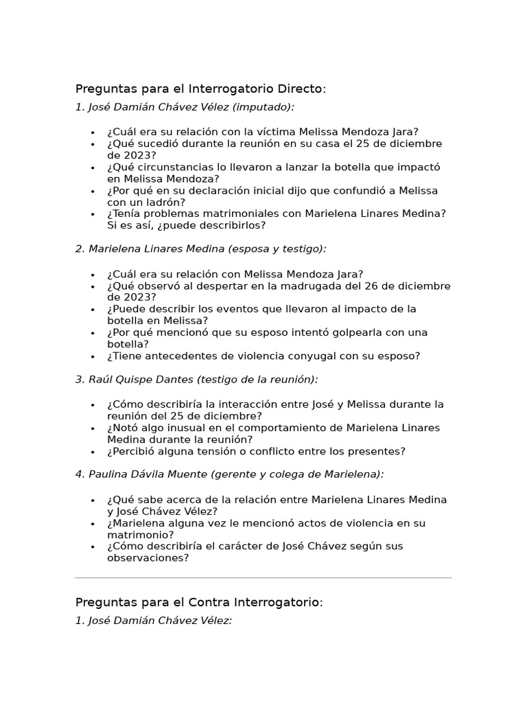 Preguntas Interrogatorio y contra interrogatorio | PDF
