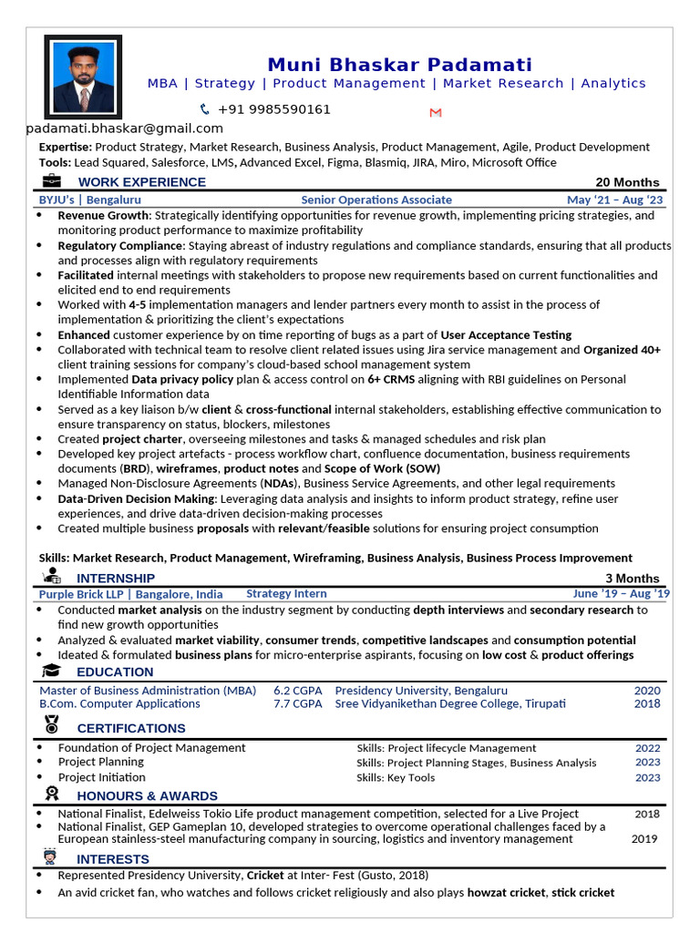 Padamati Bhaskar Resume | PDF | Business Analysis | Business