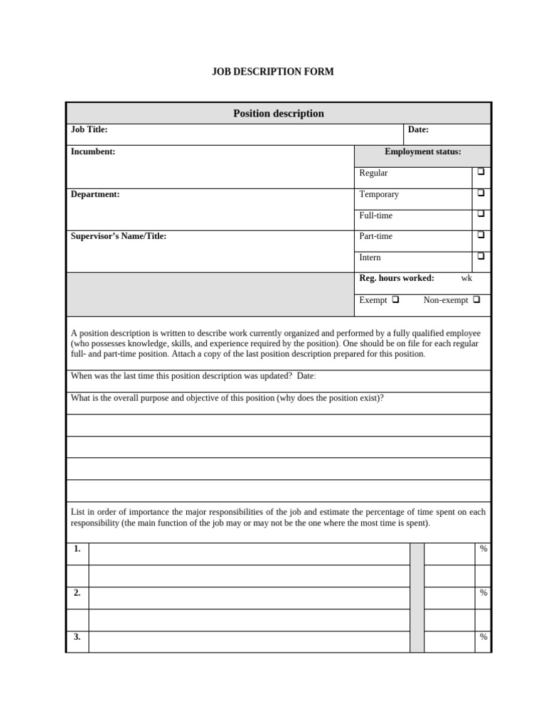 JOB-DESCRIPTION-FORM | PDF | Cognitive Science