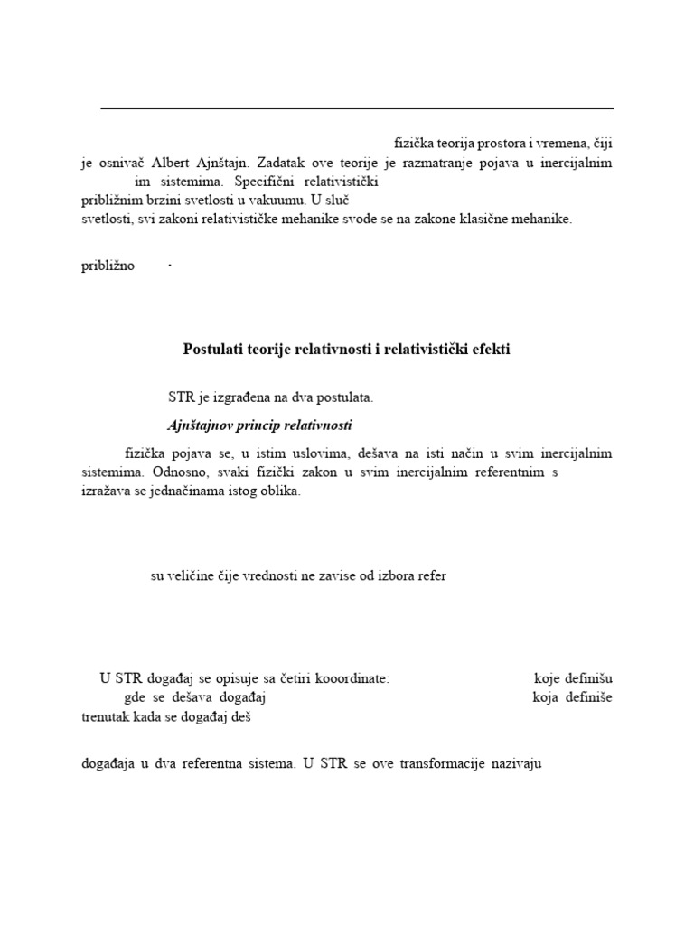 Specijalna Teorija Relativnosti - Teorija | PDF