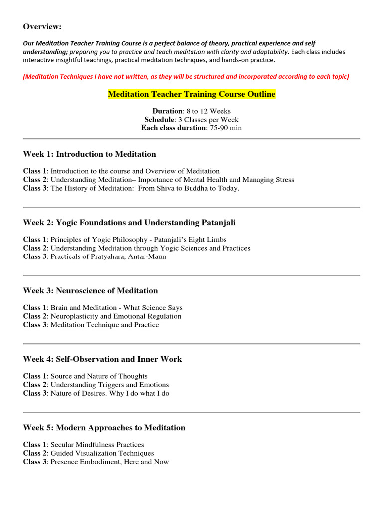 Outline of Meditation Certification Course | PDF | Meditation | Yoga