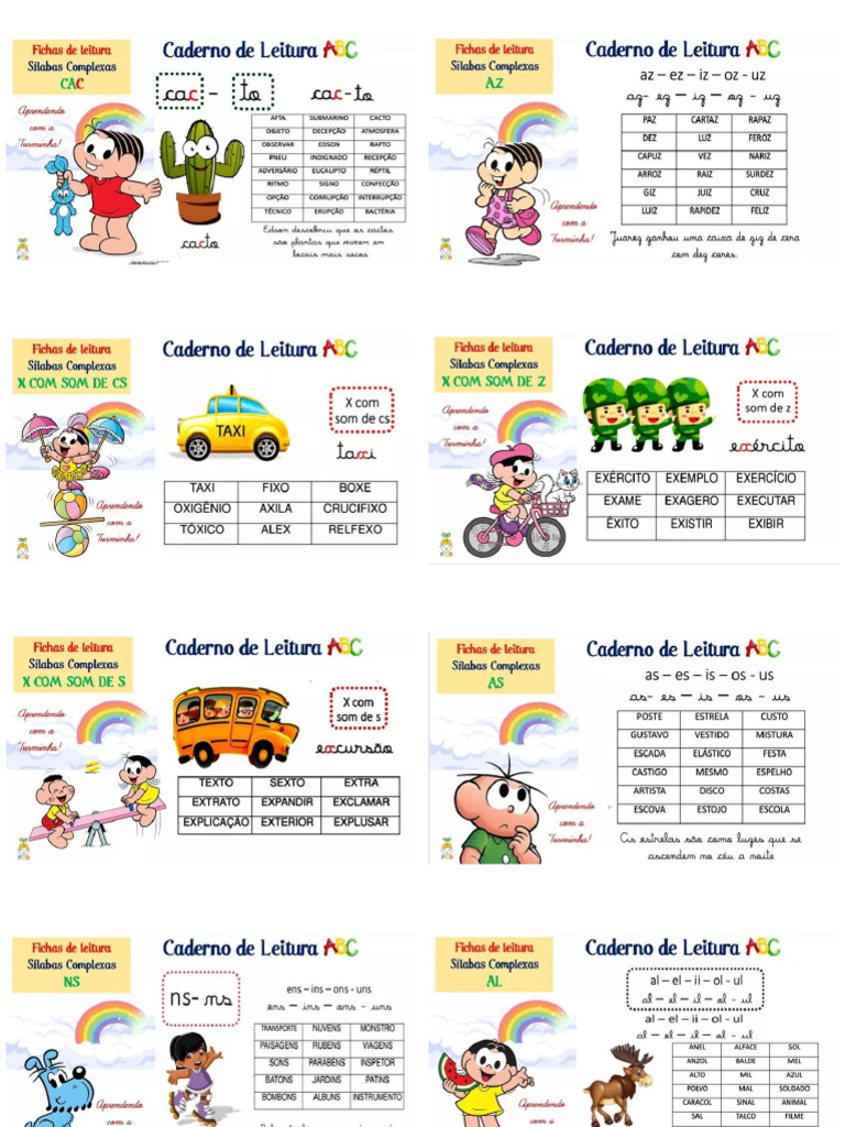 n-up-pdf_Ficha leitura A a Z Silabas Complexas Turma da Mônica | PDF