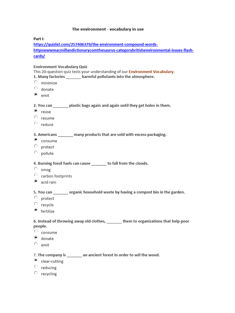 The environment - vocabulary worksheet | PDF | Climate Change | Pollution