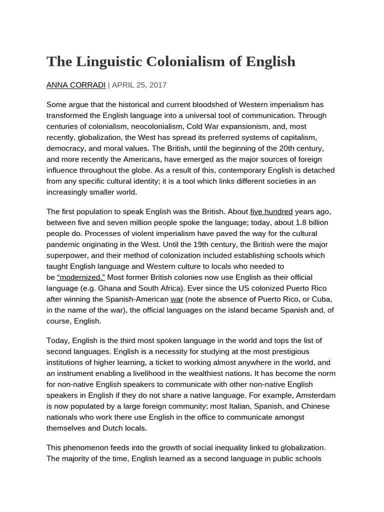 The Impact of English Linguistic Colonialism | PDF | English Language ...