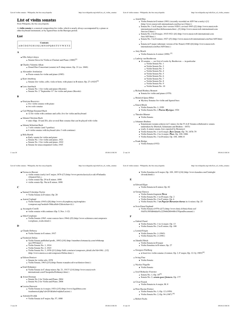List of violin sonatas - Wikipedia, the free encyclopedia | PDF ...