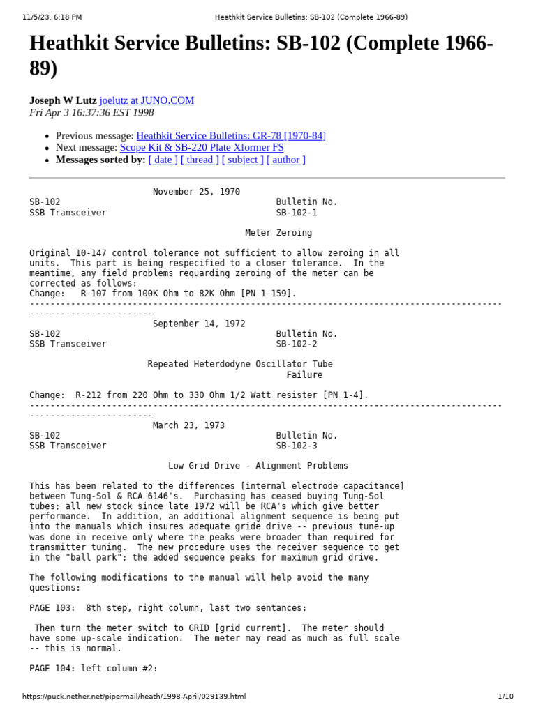 Heathkit SB-102 Service Bulletins 1966-89 | PDF | Vacuum Tube ...