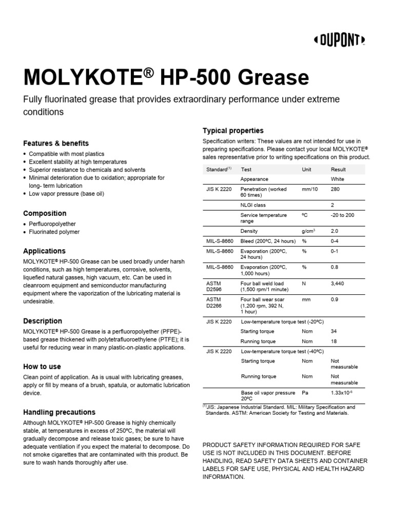 MOLYKOTE - HP-500 - Grease 80-3085E-01 | PDF | Materials