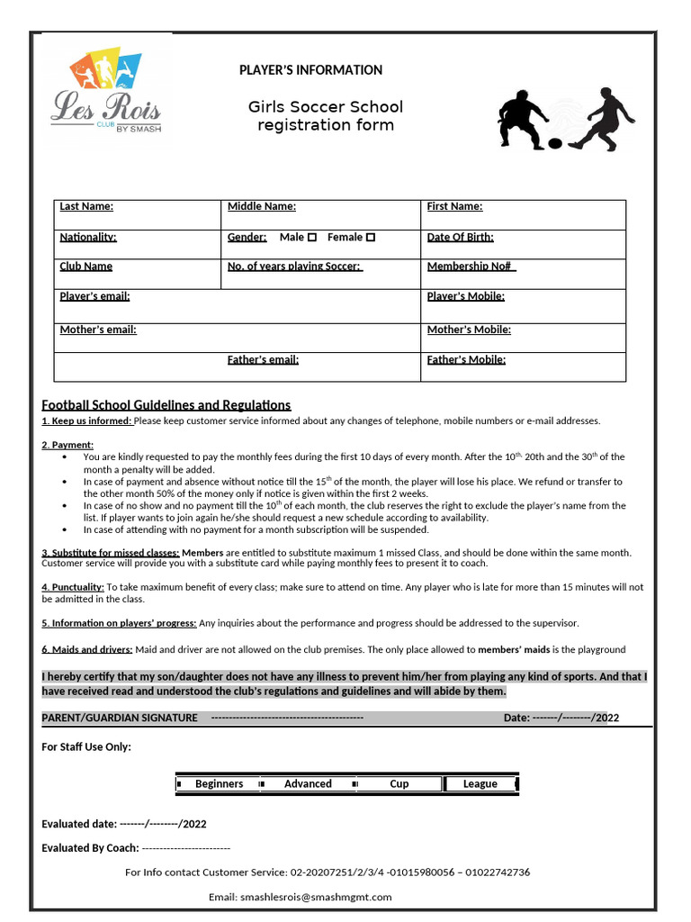 Girls Soccer School Registration Form | PDF